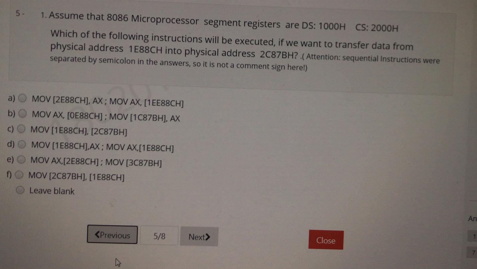 Solved 5- 1. Assume that 8086 Microprocessor segment | Chegg.com