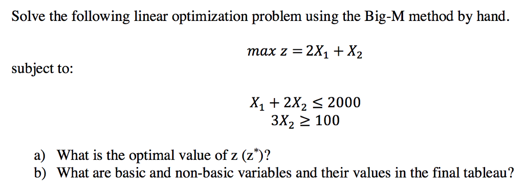 Solved Solve the following linear optimization problem using | Chegg.com