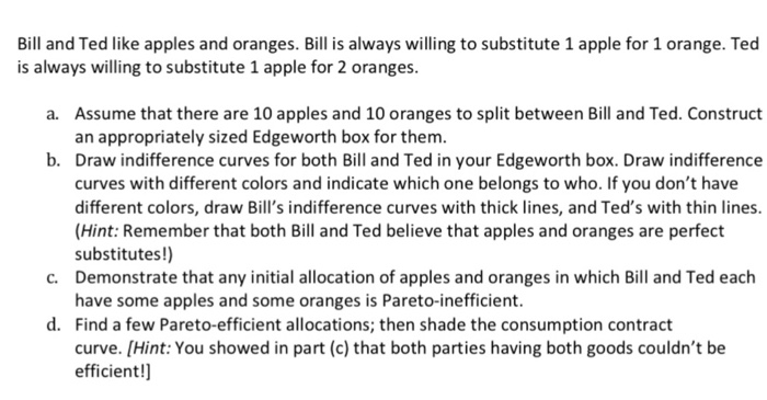 Solved Bill and Ted like apples and oranges. Bill is always | Chegg.com
