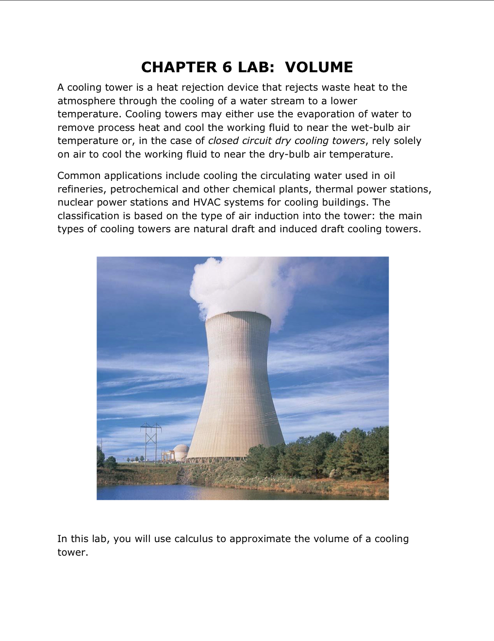 CHAPTER 6 LAB: VOLUME A cooling tower is a heat | Chegg.com