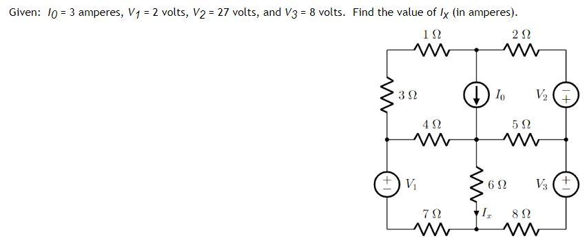 Solved V1=98 volts, V2=34 volts, and V3=39Given: I0=3 | Chegg.com