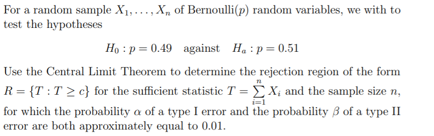 Solved For a random sample X1, ..., Xn of Bernoulli(p) | Chegg.com