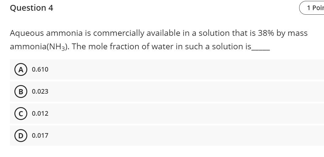 Solved Question 4 1 Poir Aqueous ammonia is commercially | Chegg.com