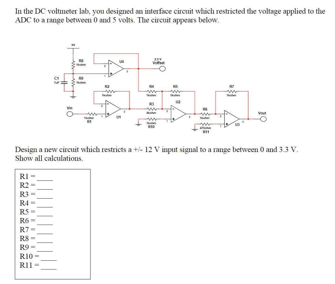 Solved In the DC voltmeter lab, you designed an interface | Chegg.com