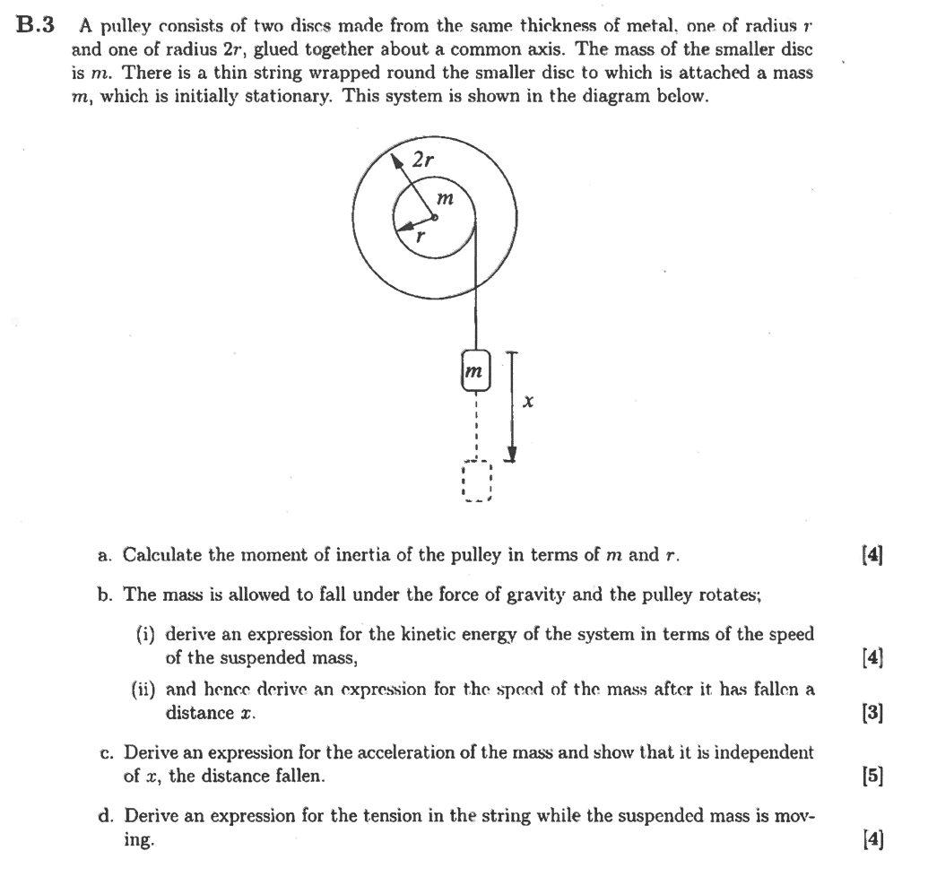 Solved B.3 A pulley consists of two discs made from the same | Chegg.com