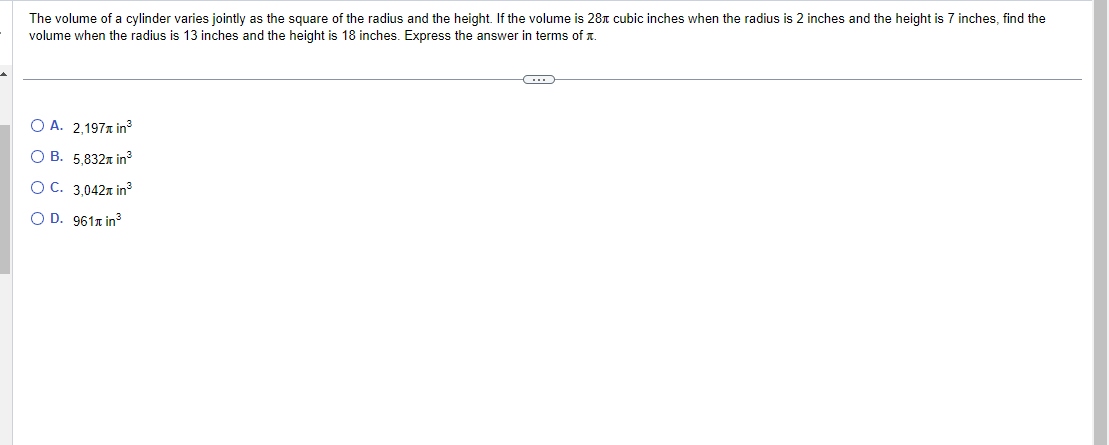 Solved The volume of a cylinder varies jointly as the square | Chegg.com