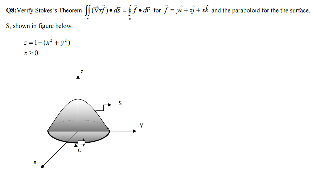 Solved Q8:Verify Stokes's Theorem | Chegg.com