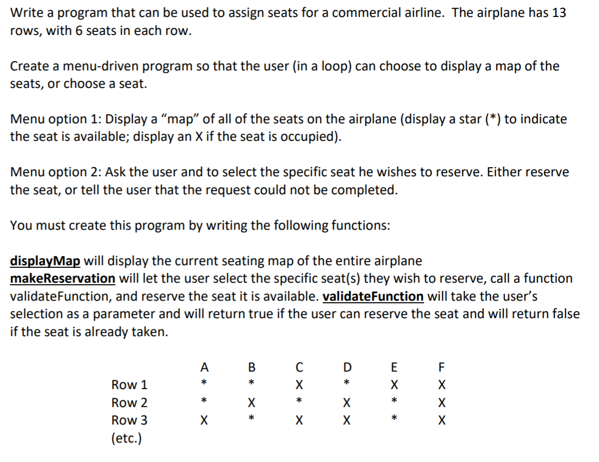 Solved Write a program that can be used to assign seats for | Chegg.com