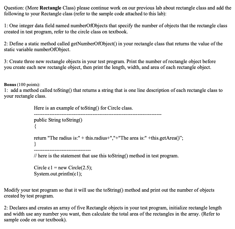 Solved Question: (More Rectangle Class) please continue work | Chegg.com