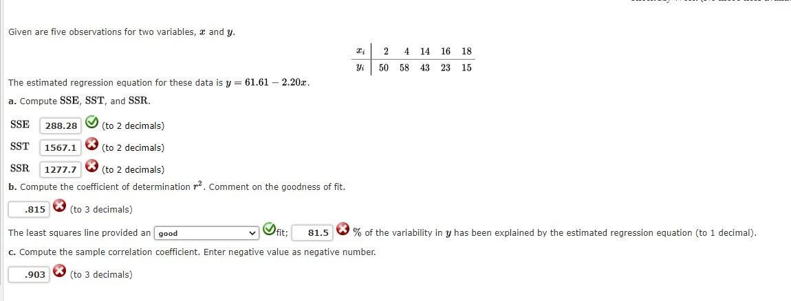 Solved Given are five observations for two variables, x and | Chegg.com