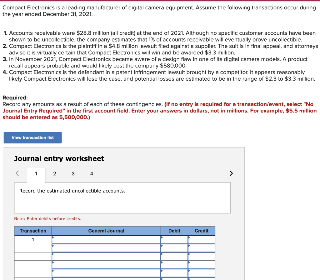 Solved Compact Electronics is a leading manufacturer of | Chegg.com