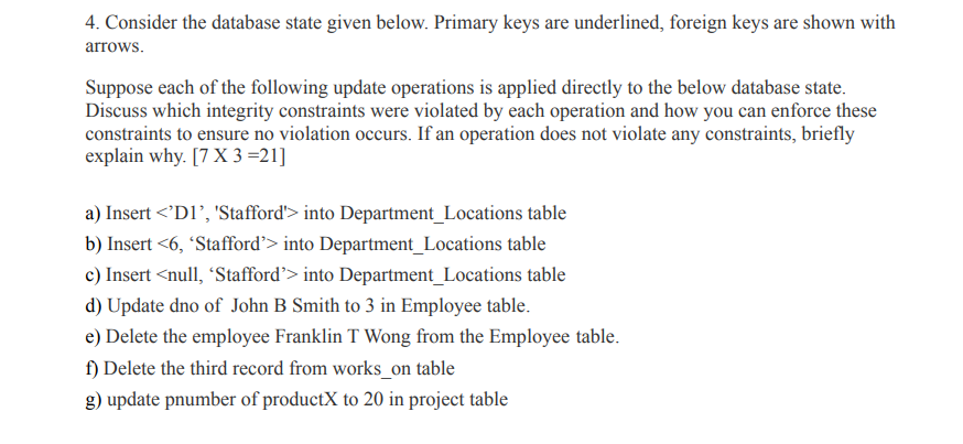 4. Consider the database state given below. Primary | Chegg.com