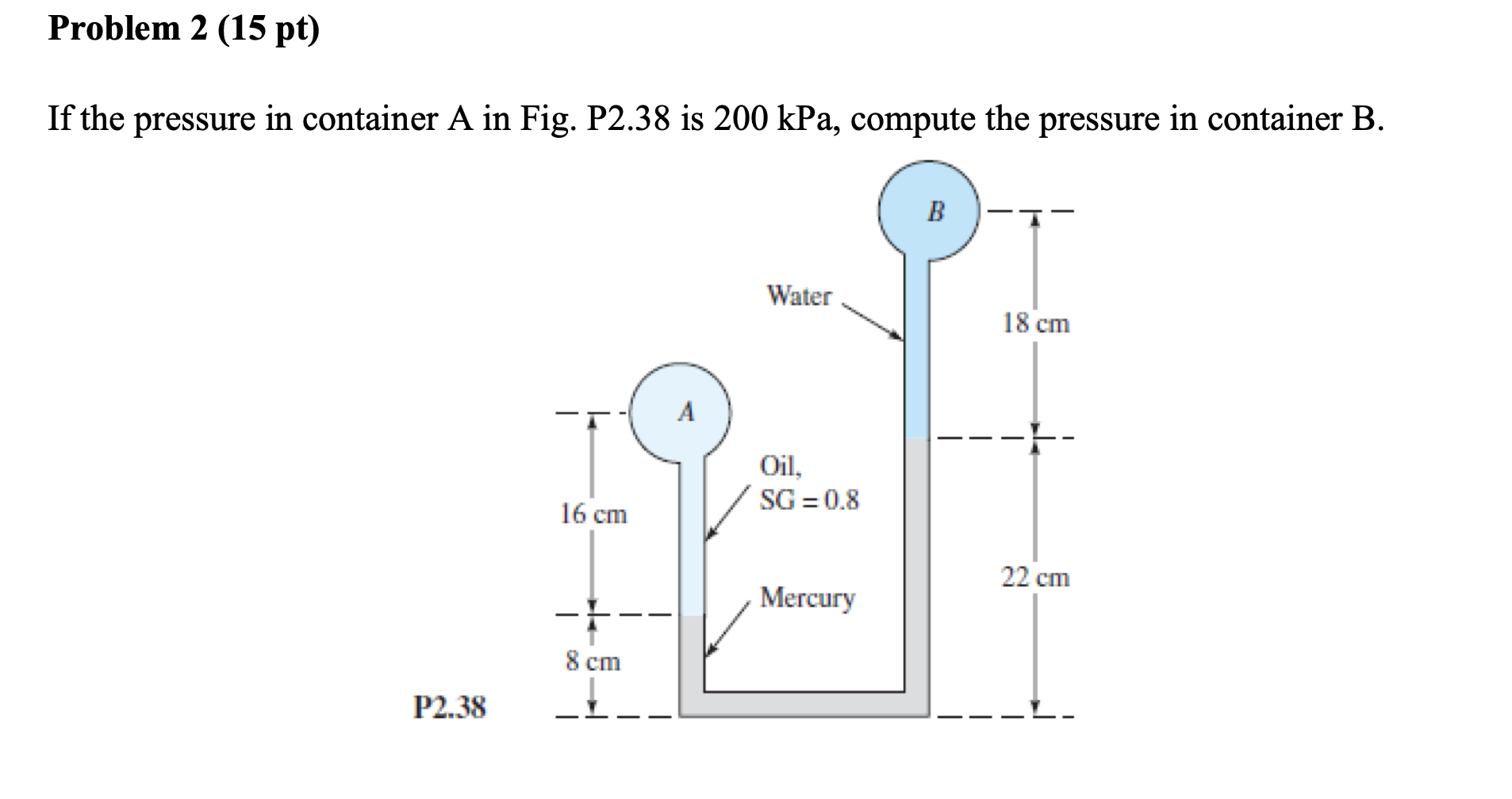 Solved Problem 2 (15 pt) If the pressure in container A in | Chegg.com