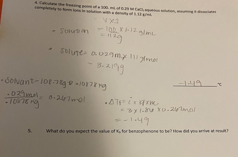 Solved 4. Calculate the freezing point of a 100. mL of 0.29 | Chegg.com