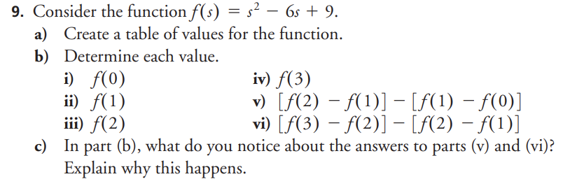 Solved 9. Consider the function f(3) = 52 – 65 + 9. a) | Chegg.com