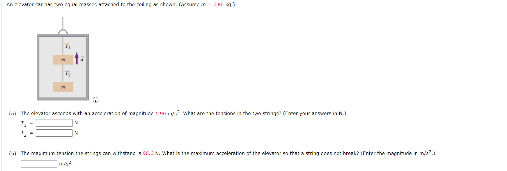 Solved An elevator car has two equal masses attached to the | Chegg.com