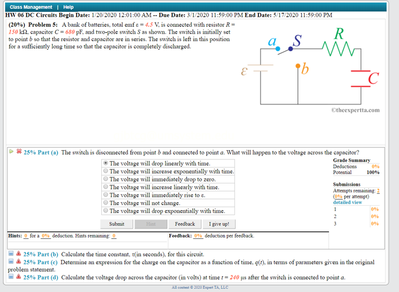 Solved Class Management | Help HW 06 DC Circuits Begin Date: | Chegg.com