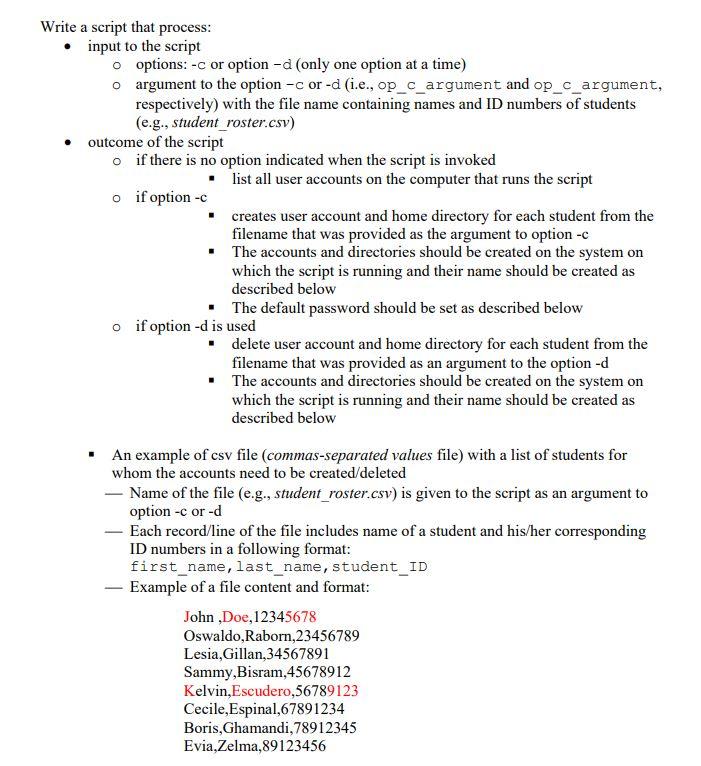 Write a script that process: input to the script o | Chegg.com