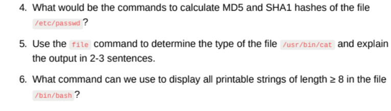 Solved 4. What would be the commands to calculate MD5 and | Chegg.com