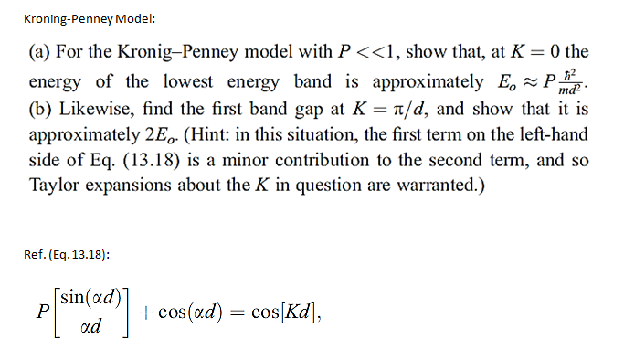 Solved Kronig-Penney Model question. Please show elaborated | Chegg.com
