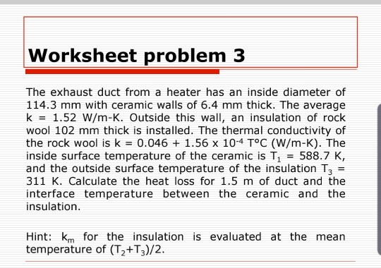 Solved Worksheet problem 3 The exhaust duct from a heater | Chegg.com