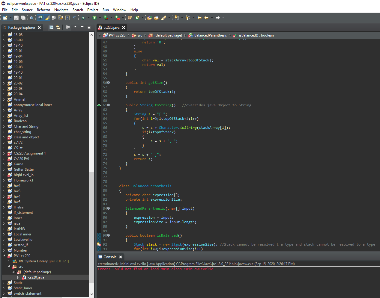 Solved eclipse-workspace - PA1 cs 220/src/cs220.java - | Chegg.com