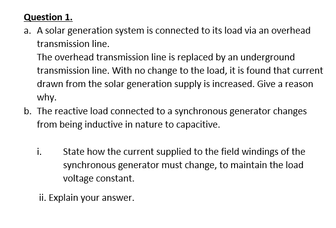 Solved Question 1. a. A solar generation system is connected | Chegg.com