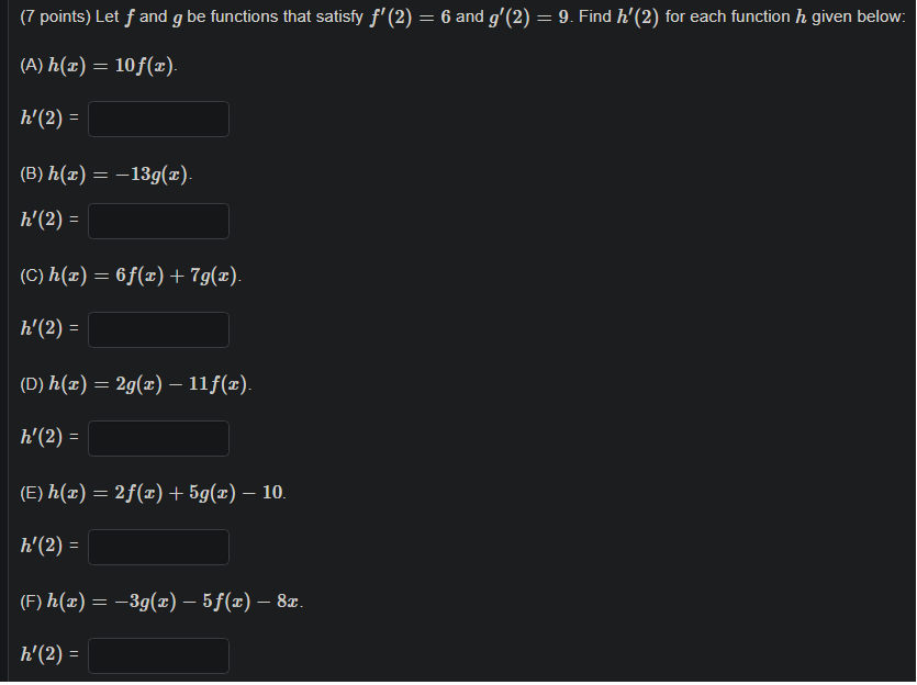 Solved (7 points) Let f and g be functions that satisfy | Chegg.com