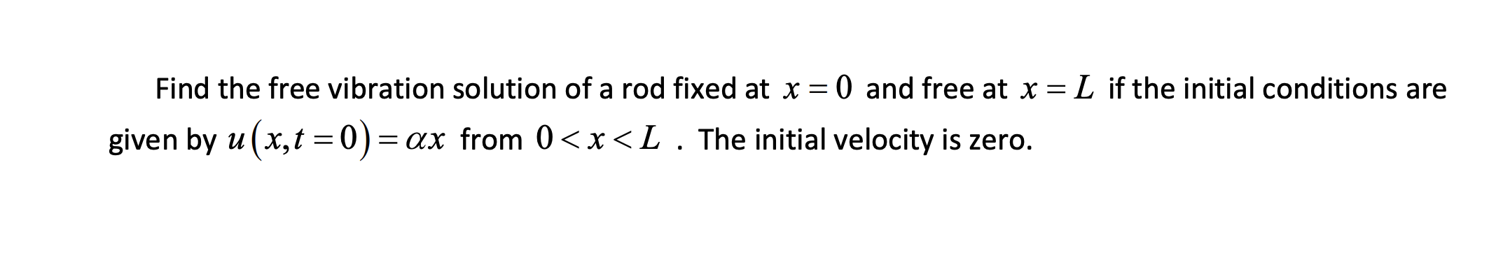 Solved Find the free vibration solution of a rod fixed at x | Chegg.com
