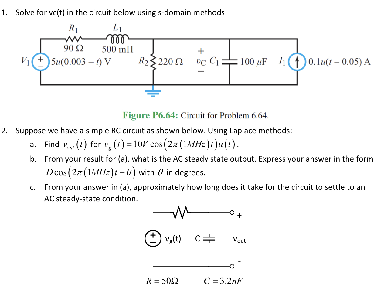 Solved 1. Solve for vc(t) in the circuit below using | Chegg.com