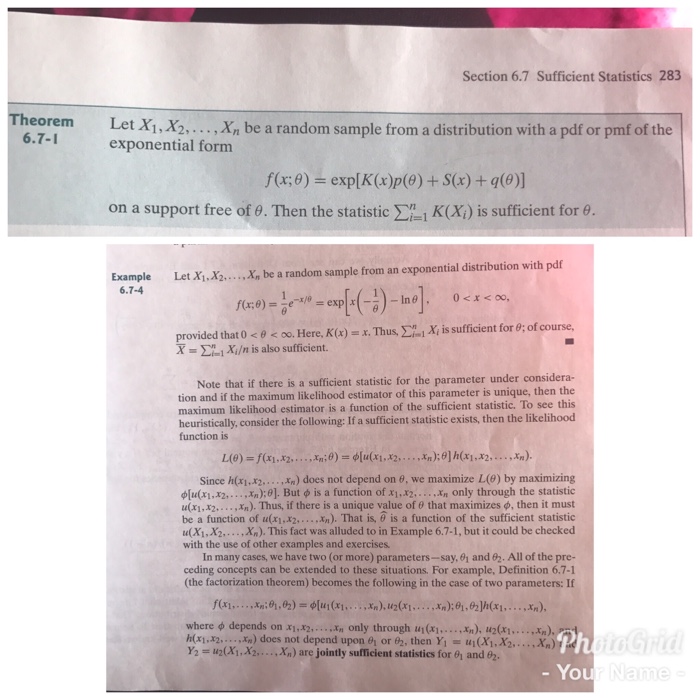 Solved Section 6.7 Sufficient Statistics 283 eorem Let X | Chegg.com