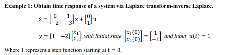 Solved Example 1: Obtain time response of a system via | Chegg.com