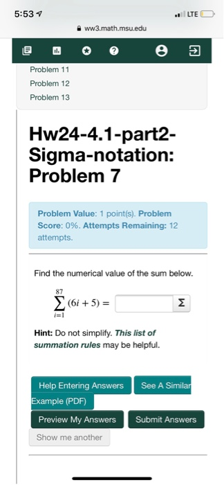 Solved 5:53 LTE ww3.math.msu.edu HW24-4.1-partz- | Chegg.com