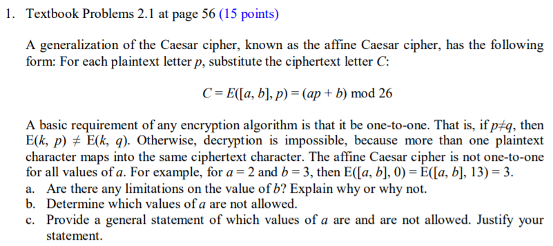 Solved 1. Textbook Problems 2.1 at page 56 (15 points) A | Chegg.com