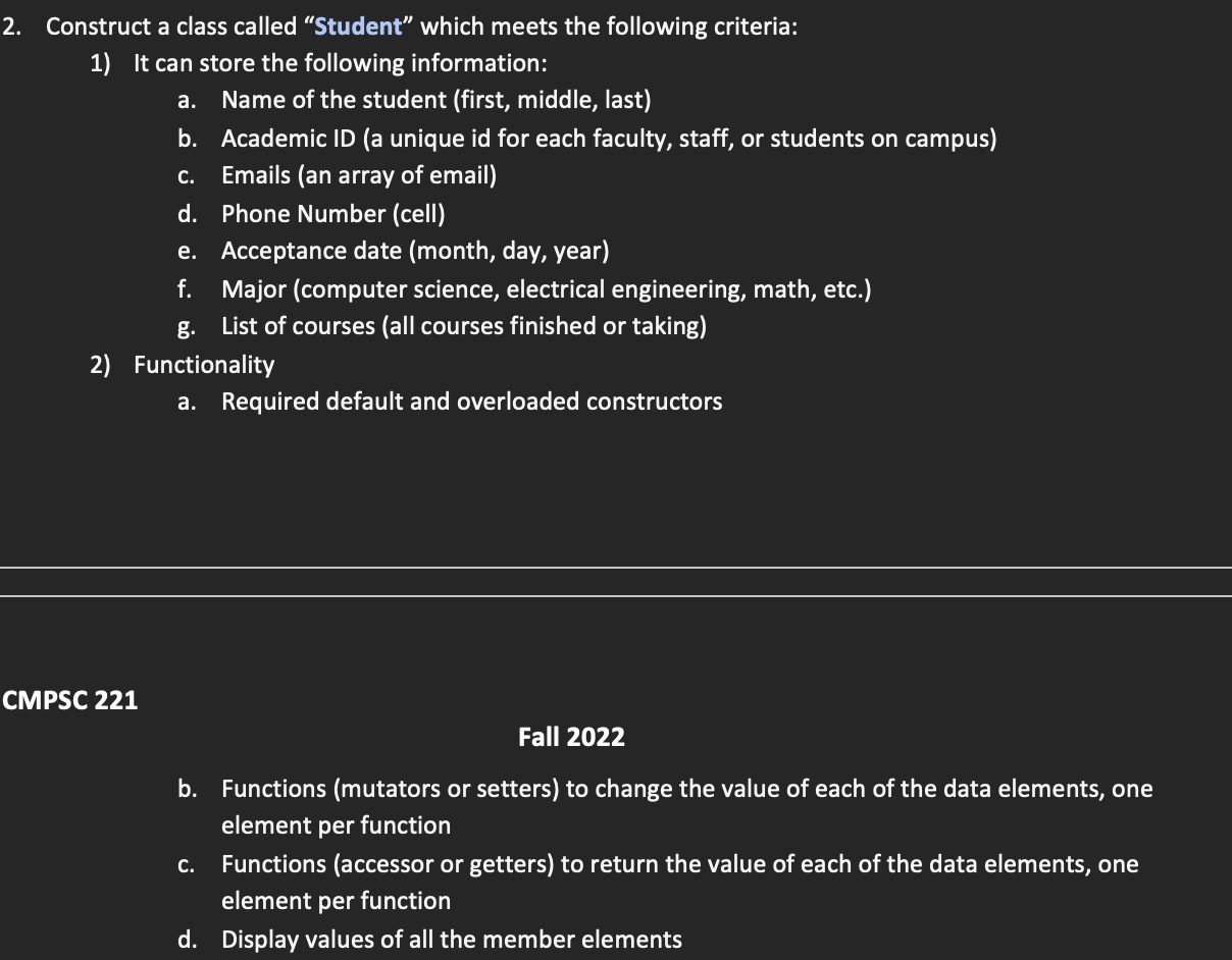 Solved 1. Construct a class called "Advisor," which meets | Chegg.com