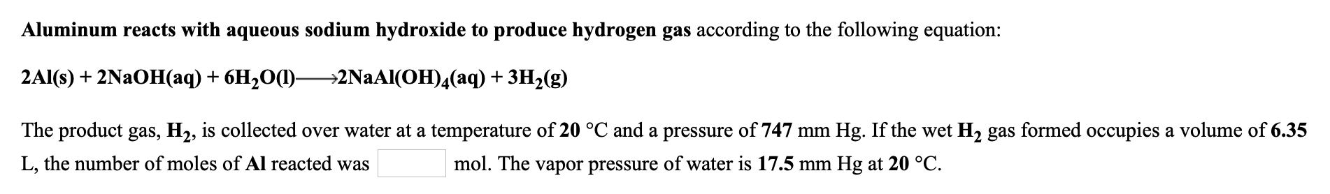 Solved Aluminum reacts with aqueous sodium hydroxide to | Chegg.com