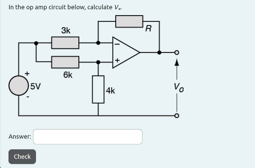 Solved In the op amp circuit below, calculate V+. | Chegg.com