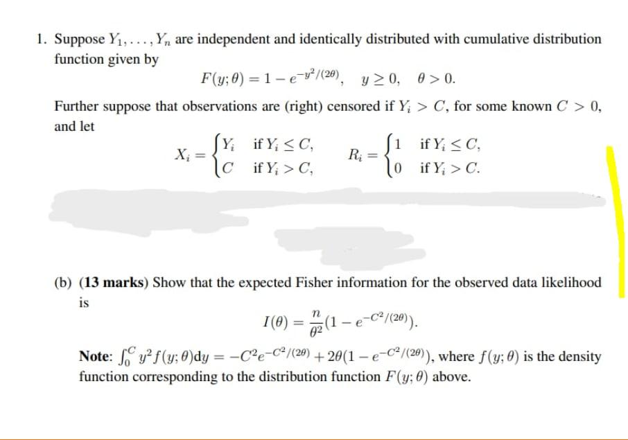 Solved 1. Suppose Y1,...,Y, are independent and identically | Chegg.com