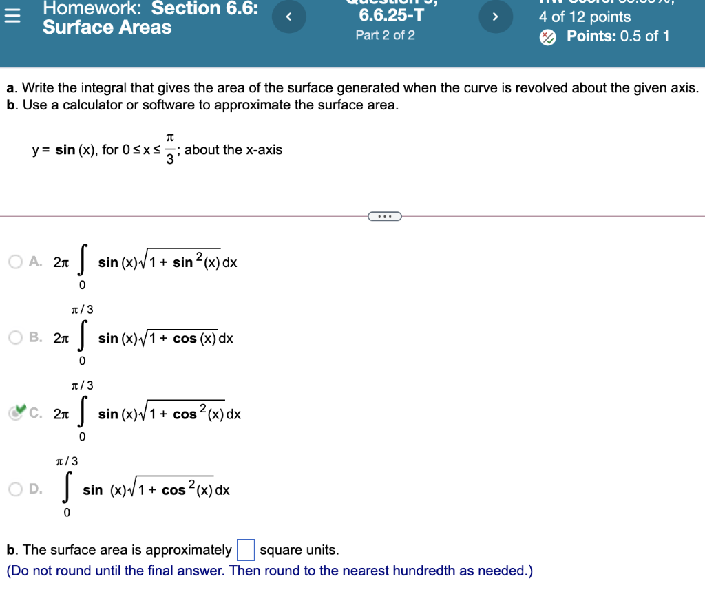Solved Homework Section 6 6 Surface Areas 6 6 25 T Part 2