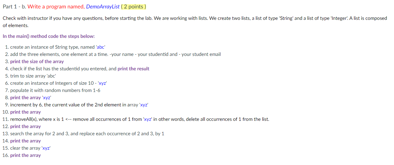 Solved Part 1 B Write A Program Named Demoarraylist 2 Chegg