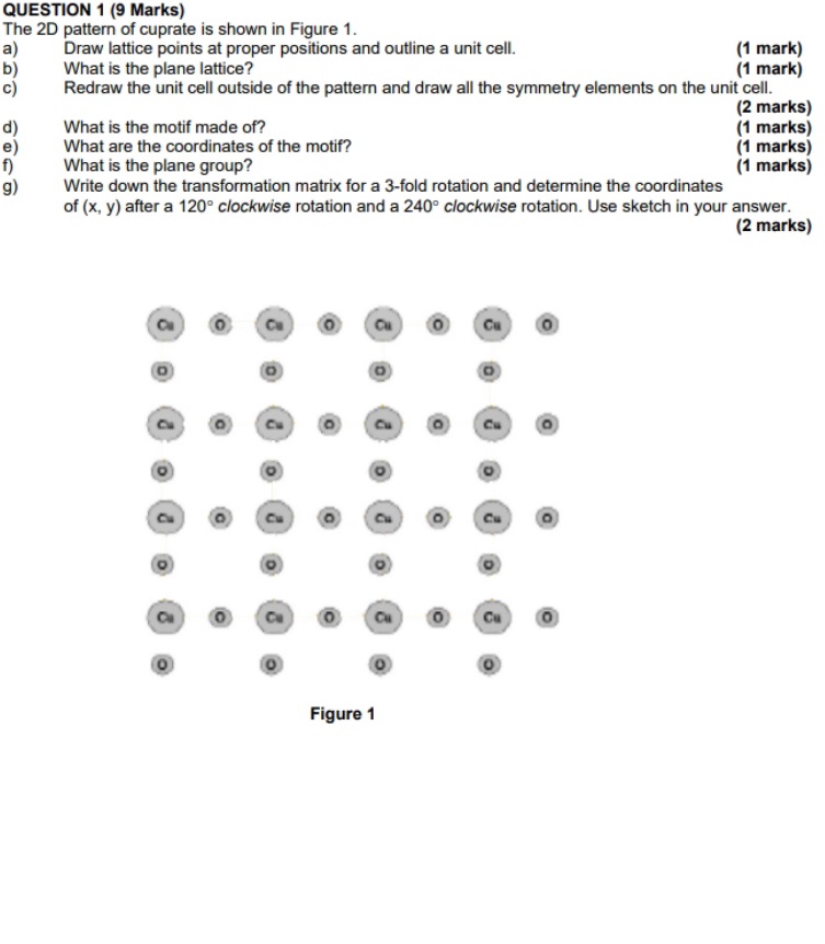 b) QUESTION 1 (9 Marks) The 2D pattern of cuprate is | Chegg.com