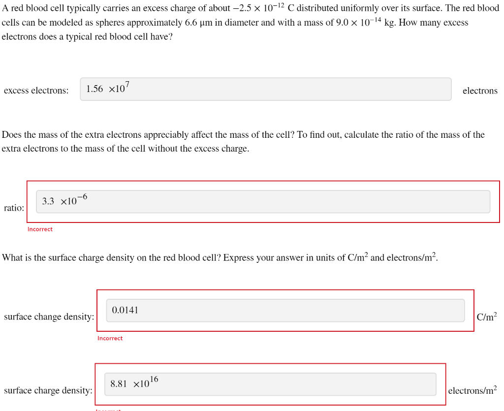 Solved A red blood cell typically carries an excess charge | Chegg.com