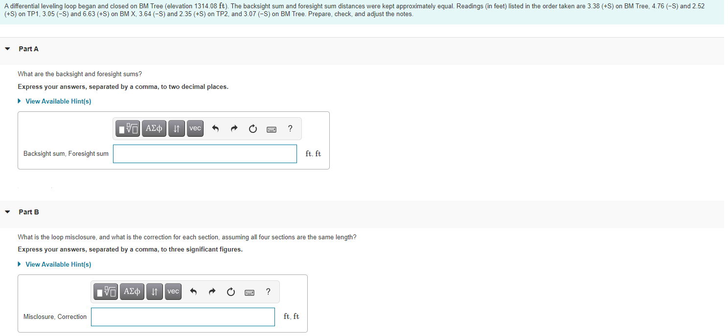 Solved A differential leveling loop began and closed on BM | Chegg.com
