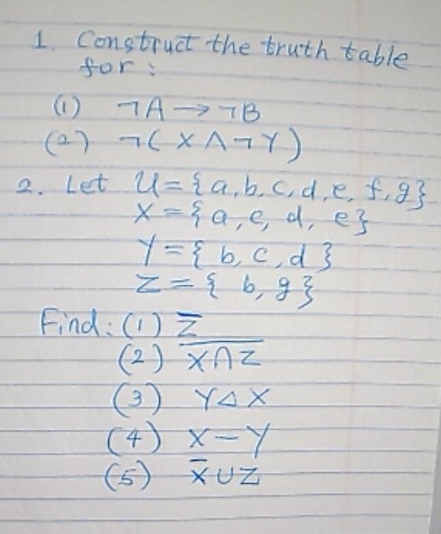 1. Construct the truth table for: (i) ¬A→¬B (2) | Chegg.com