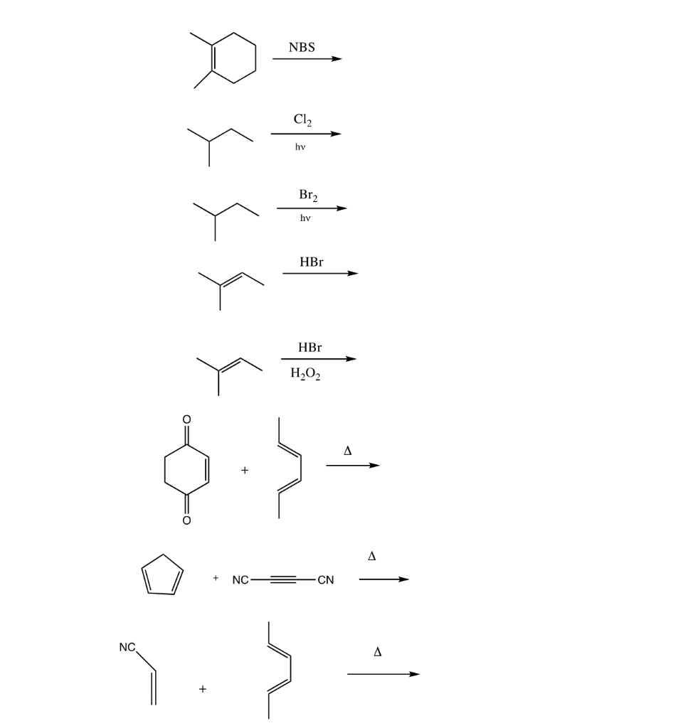Solved NBS Cl2 hv Br2 Y hv HBr HBr H202 8.5- A NC CN NC 9. | Chegg.com