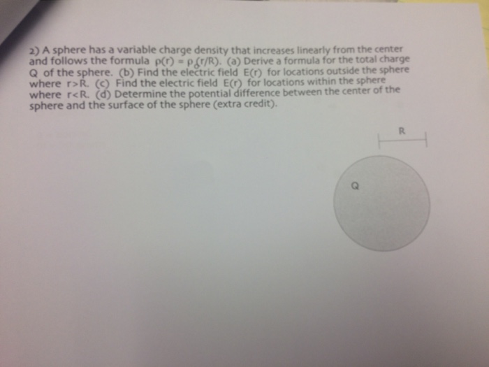 Solved A sphere has a variable charge density that increases | Chegg.com
