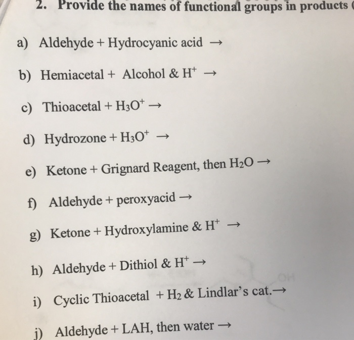 Solved 2. Provide the names of functional groups in products | Chegg.com