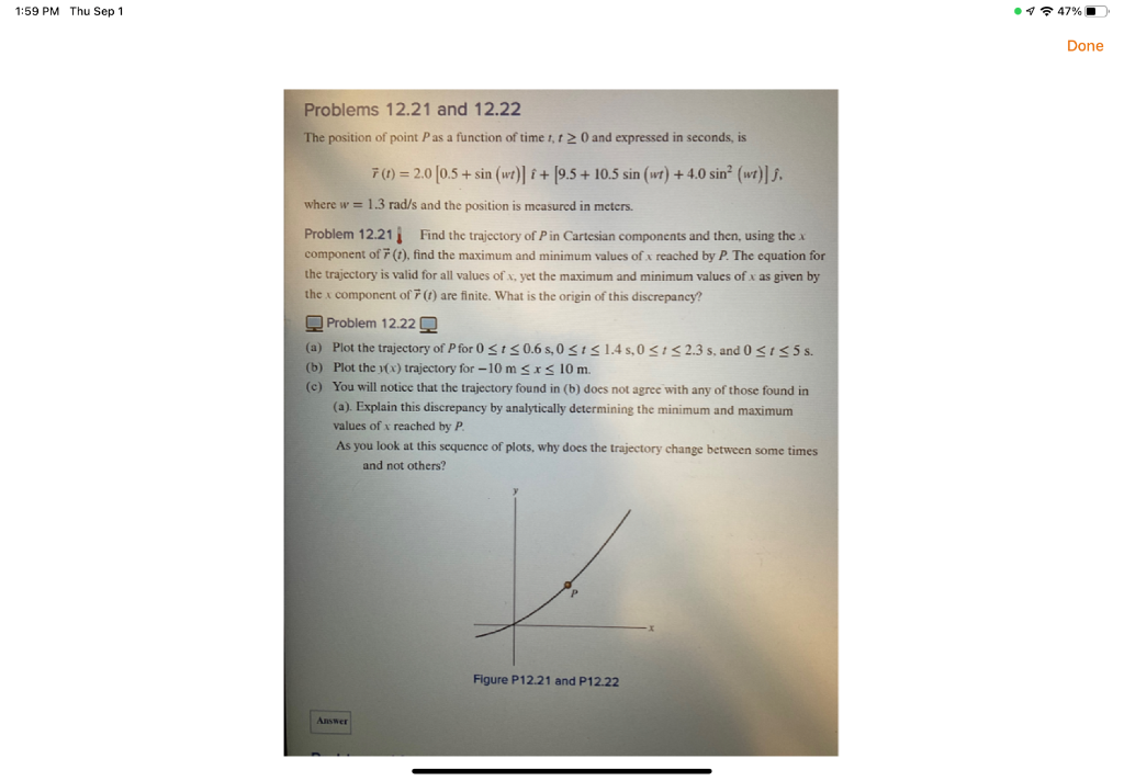 Solved Problems 12.21 and 12.22 The position of point P as a | Chegg.com