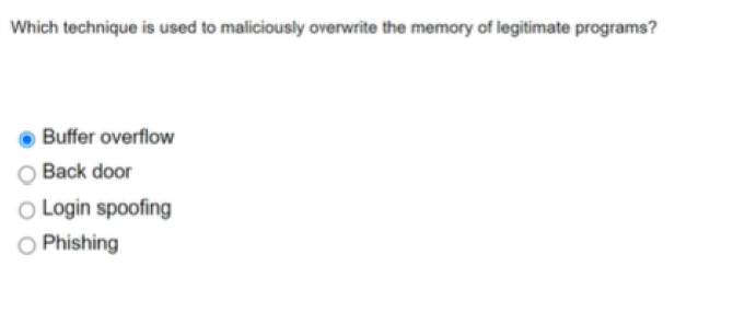 Solved Which technique is used to maliciously overwrite the | Chegg.com