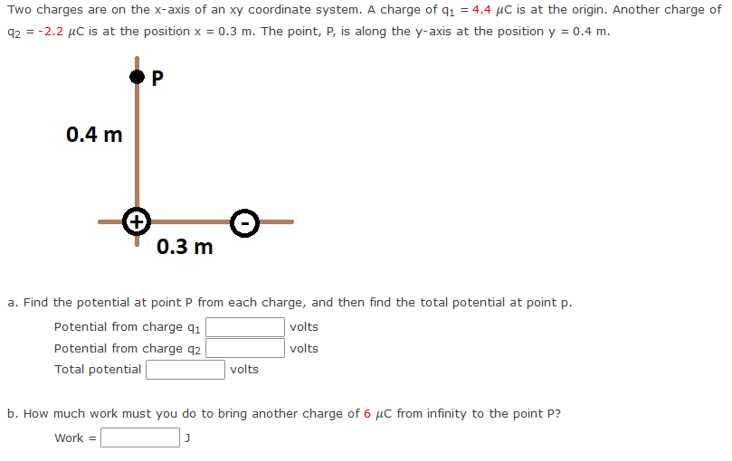 Solved Two charges are on the x-axis of an xy coordinate | Chegg.com